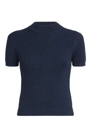 FFORME FFORME Katia Short-Sleeve Ribbed Mock Neck Sweater Navy