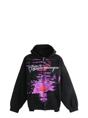 Balenciaga Distressed Graphic Zip-up Hoodie - Black
