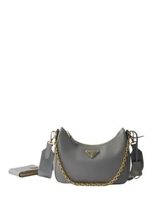 Prada Prada Re-Edition 2005 Saffiano Leather Bag With Chain And Woven Strap Gray