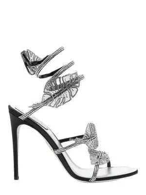 Rene Caovilla Round Toe Stiletto Sandals With Wraparound Ankle Strap - Gray