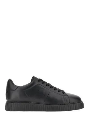 Hogan Leather Lace-up Sneakers With Perforated Logo - Black