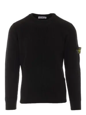 Stone Island Logo Patch Crewneck Sweater - Black
