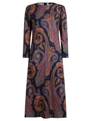 Etro Paisley Motif Crepe Midi Dress - Blue