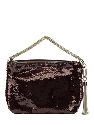 JIMMY CHOO Callie Sequin Shoulder Bag With Metal Tassel - Black