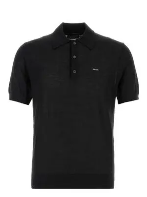 Prada Logo-print Short-sleeve Wool Polo Shirt - Black