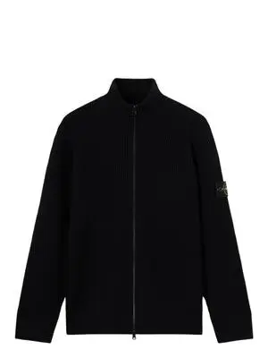 Stone Island Ribbed-knit Zip-up Sweater With Logo Patch - Black