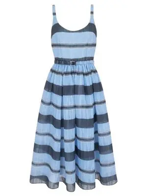 EMILIA WICKSTEAD Eglantine Dress In And Black Striped Textured Organza - Blue