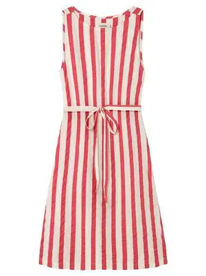 THINKING MU Striped Seersucker Bow Dress - Red