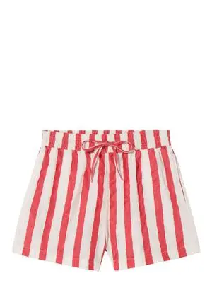 THINKING MU Striped Seersucker Shorts - Red