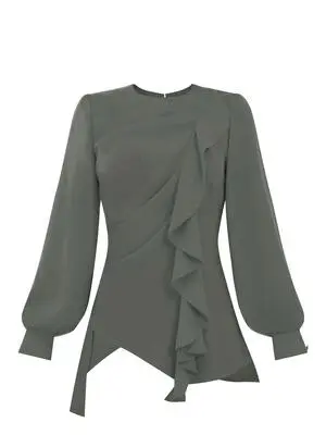TIA DORRAINE Asymmetric Peplum Blouse - Grey