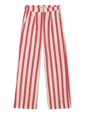 THINKING MU Striped Organic Cotton Seersucker Wide Leg Pants - Red