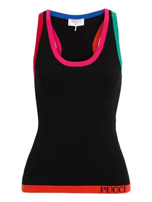 Emilio Pucci Stretch-knit Tank With Printed Trims - Black