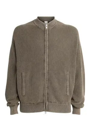 WON HUNDRED Won Hundred Bradley Heavyweight Cotton High-Neck Zip-Up Cardigan Grey