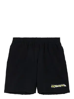 Balenciaga Cotton Distressed Logo Shorts - Black