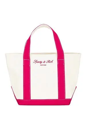 SPORTY & RICH Signature Ny Logo Mini Tote Bag - Natural & Ruby