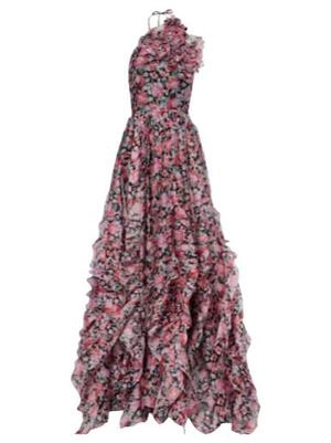 Carolina Herrera Floral Ruffled Halterneck Gown - Gray