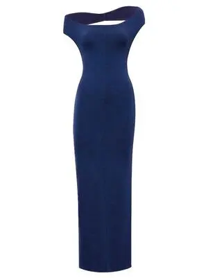 Alaïa Off-shoulder Open Back Maxi Dress - Blue
