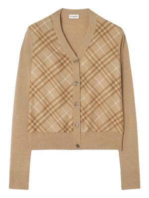 BURBERRY Burberry Check Panel Buttoned Cardigan
