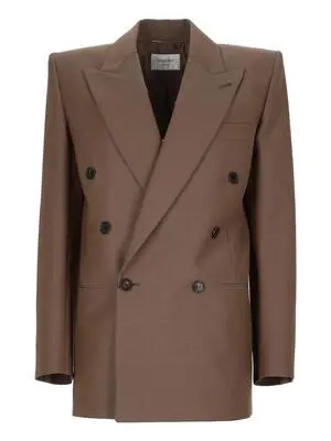 Saint Laurent Double Breasted Wool And Mohair Jacket - Brown