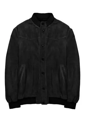 LOW BRAND Suede Bomber Jacket - Black