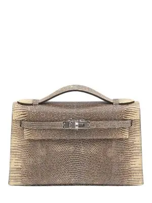 Hermès Hermès Kelly Pochette Lizard Ombre Palladium Hardware Brown