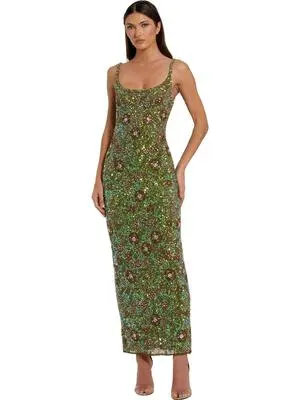Mac Duggal Petite Embellished Floral Maxi Dress - Green