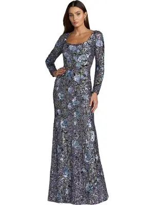 Mac Duggal Sequined Floral Gown - Hydrangea Multi
