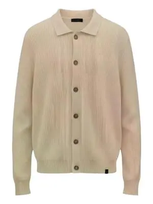 FAY Ribbed Knit Polo Cardigan Neutrals
