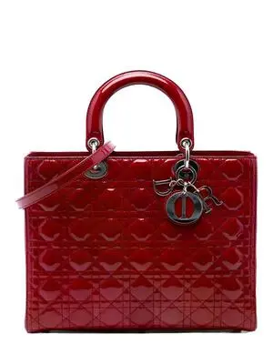 Dior Large Patent Cannage Lady Satchel - Red