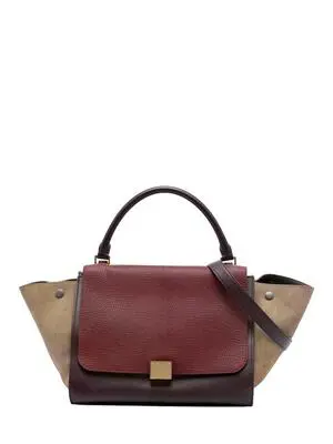 Celine Medium Tricolor Leather Trapeze Satchel - Red