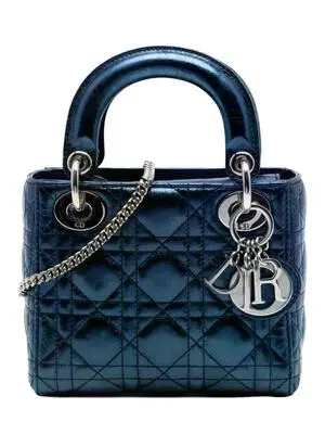 Dior Christian Dior Metallic Calfskin Lady Dior Satchel Blue