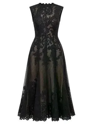 GEMY MAALOUF Embroidered Lace-overlay Midi Dress - Black
