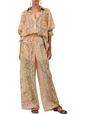 Zimmermann Zimmermann Roselight Floral-Print Silk Wide-Leg Trousers Neutrals