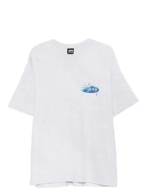 StÜssy Wave Oval Logo Print Cotton T-shirt - Grey