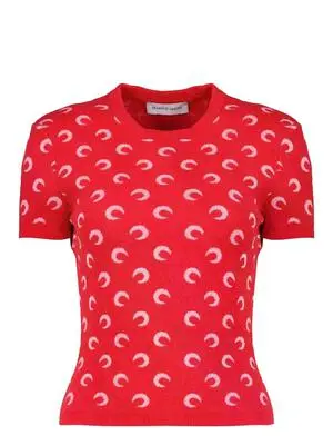 MARINE SERRE Bouclé Texture Moon Logo T-shirt - Red