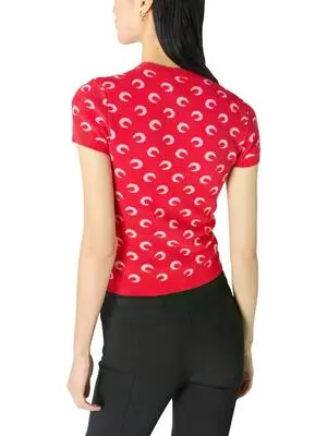 MARINE SERRE Moon Jacquard Bouclette Crewneck T-shirt - Red