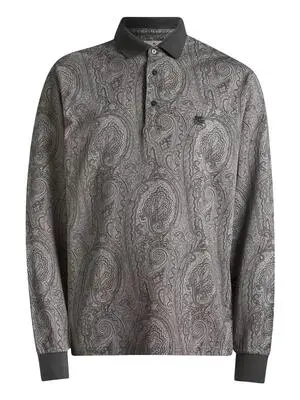 Etro Paisley-print Long-sleeve Polo Shirt - Grey