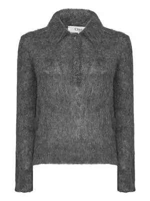 Chloé Brushed-knit Polo - Grey