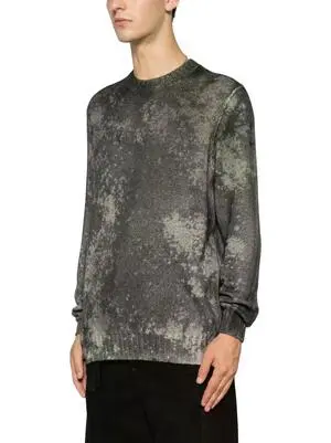 Avant Toi Ribbed Knit Distressed Crew Neck Sweater - Black