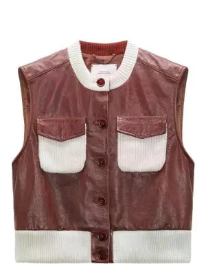 Dorothee Schumacher Burgundy Leather Ribbed Vest - Red