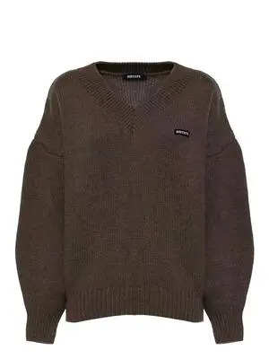 ROTATE BY BIRGER CHRISTENSEN Logo Patch V-neck Sweater - Brown