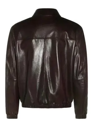 Canali Burgundy Calf Leather Zip-up Jacket - Brown