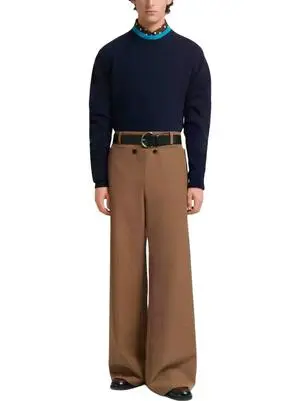 Marni Technical Wool Trousers With Buttoned Flap - Brown