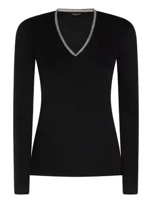 Fabiana Filippi Lace-trim V-neck T-shirt - Black