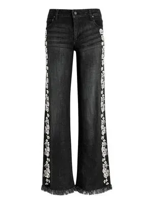 Alice + Olivia Roxie Embellished Straight-leg Jeans - Black
