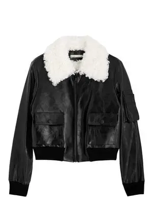 Alice + Olivia Faux Fur-trimmed Faux Leather Aviator Jacket - Black