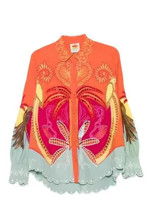 Farm Rio Embroidered Scalloped-edge Shirt - Orange