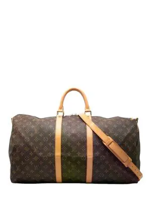 LOUIS VUITTON Monogram Keepall Bandouliere 55 Travel Bag - Brown