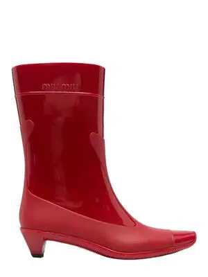 Miu Miu Embossed Logo Heeled Rain Boots - Red