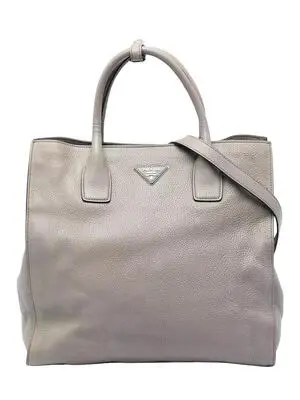 Prada Vitello Daino Convertible Tote Satchel - Grey